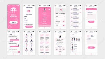 Set of UI, UX, GUI Screens Social Network App Flat Design Template for ...