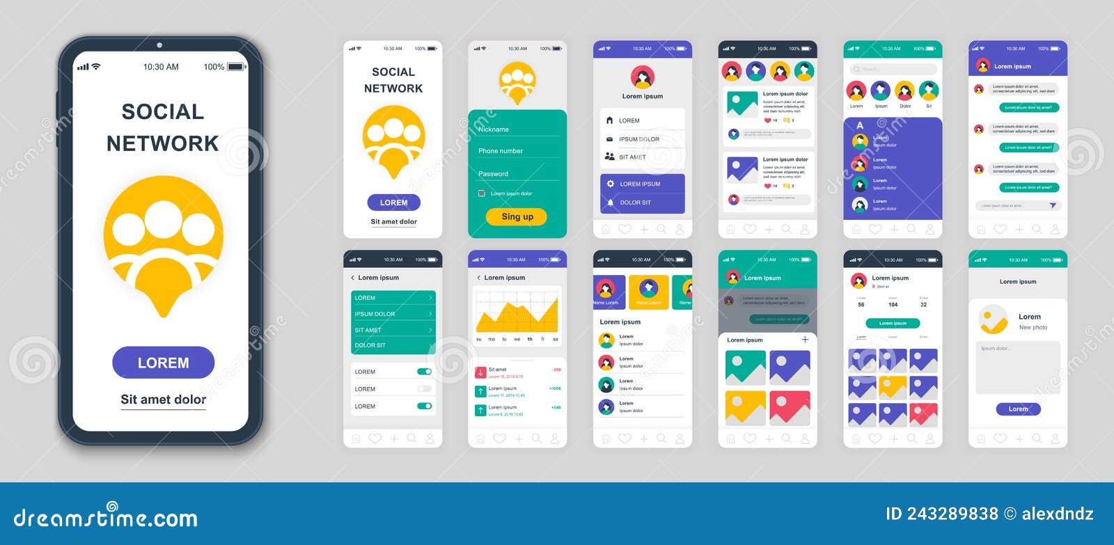 Set Of Ui Ux Gui Screens Social Network App Flat Design Template For