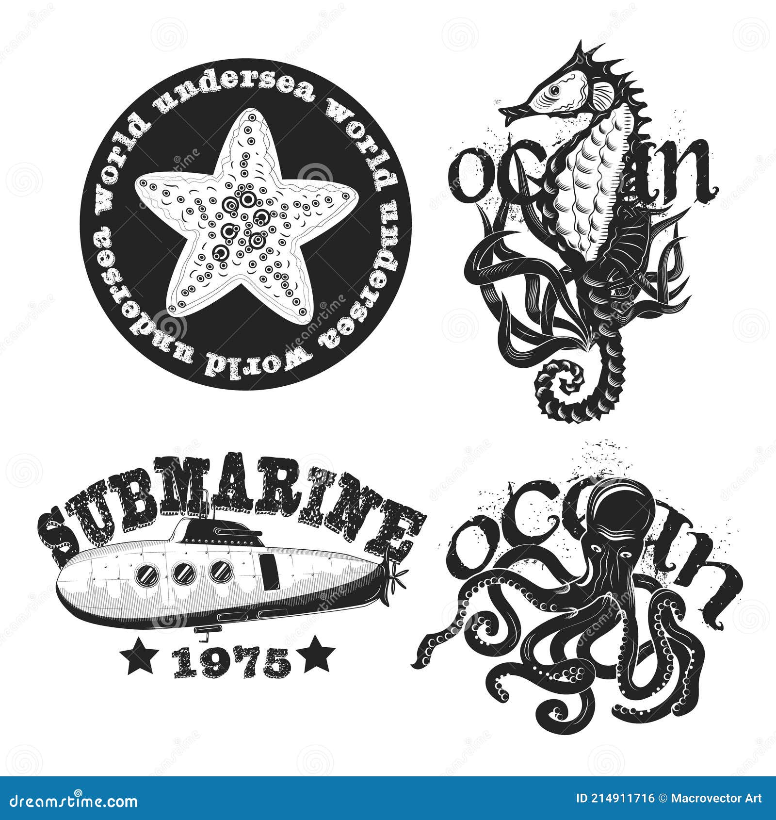 Set of Underwater Vintage Emblems, Labels, Badges, Logos. Isolated on ...