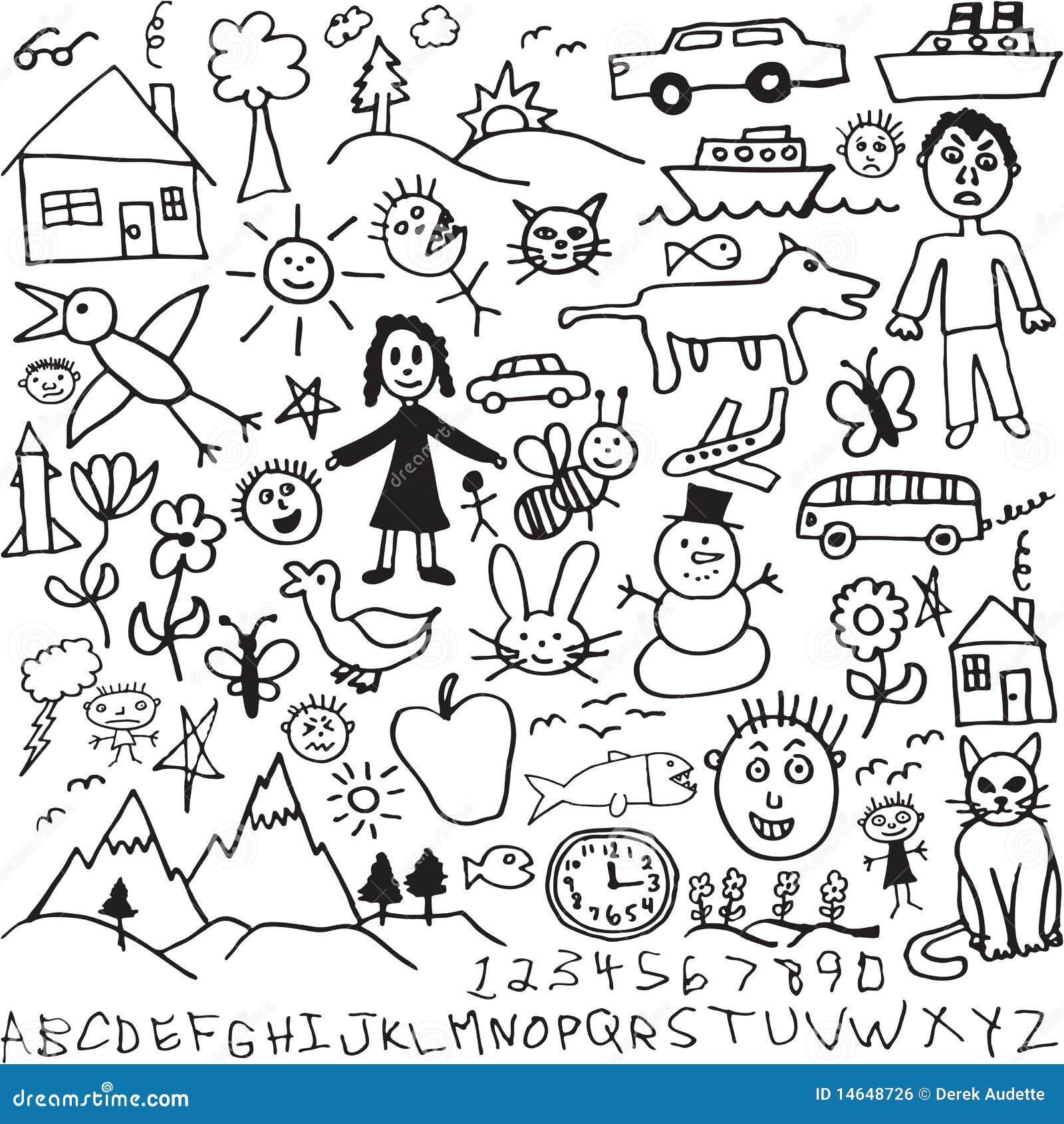 A Set Of Unique Hand Drawn, Child Like Drawings In Vector Illustration ...