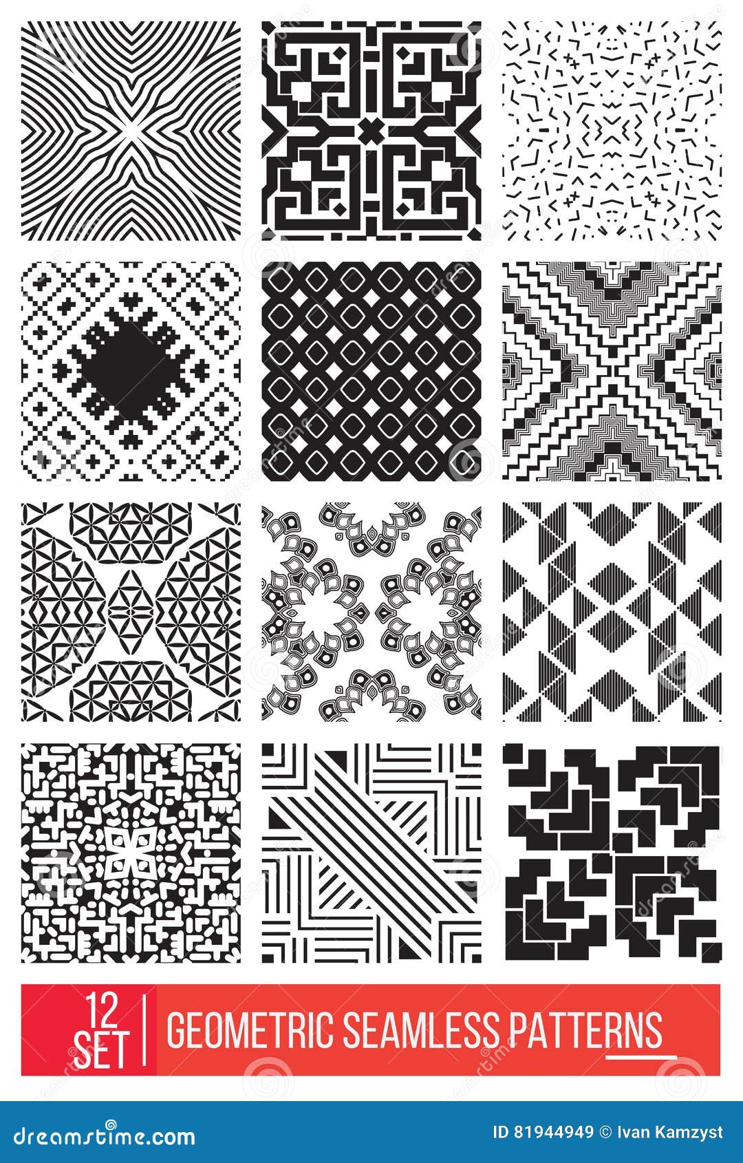 Set of Universal Different Geometric Seamless Patterns, Monochro Stock ...