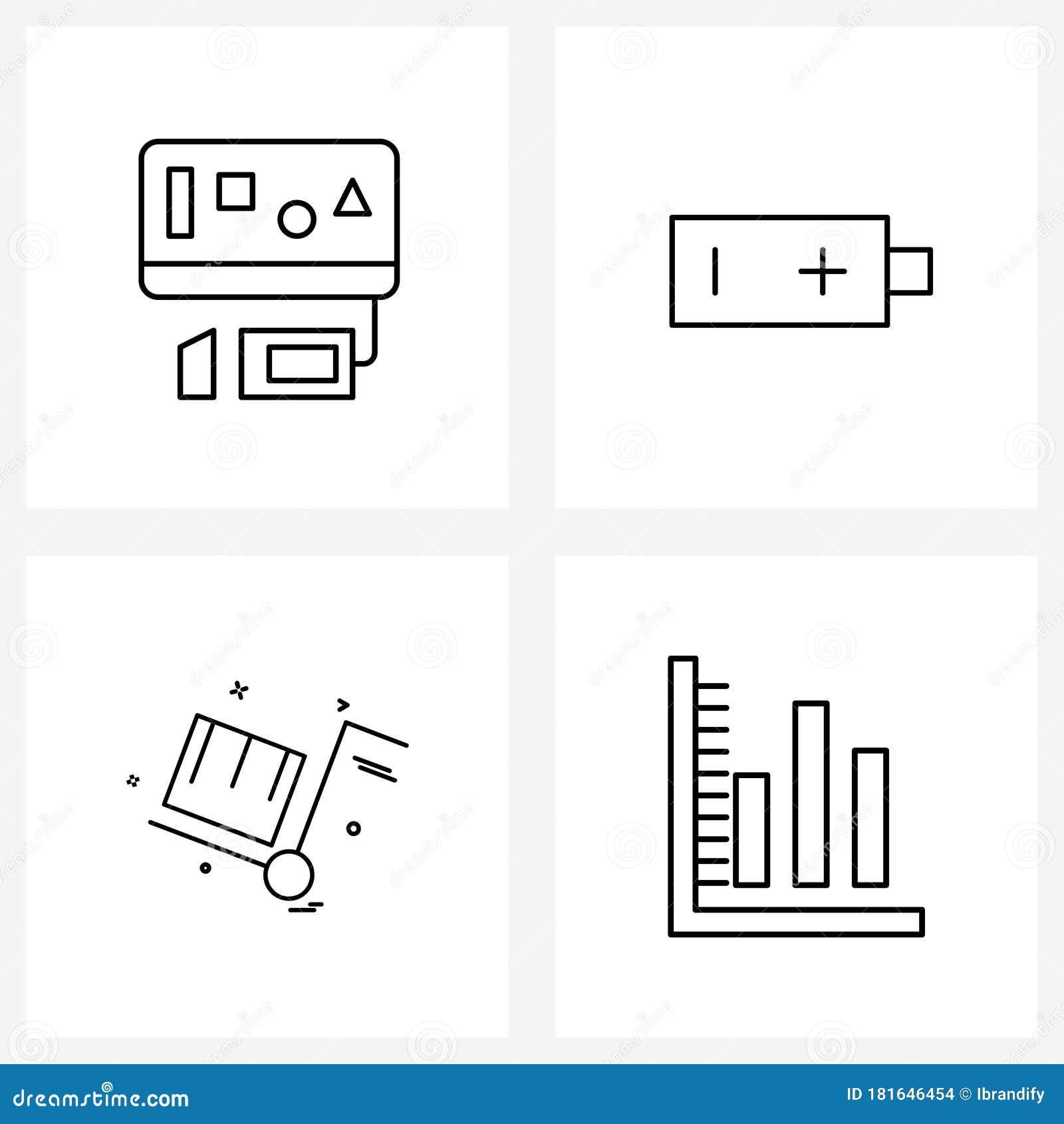 Set of 4 Universal Line Icons of Design, Graph, Graphics, Charging ...