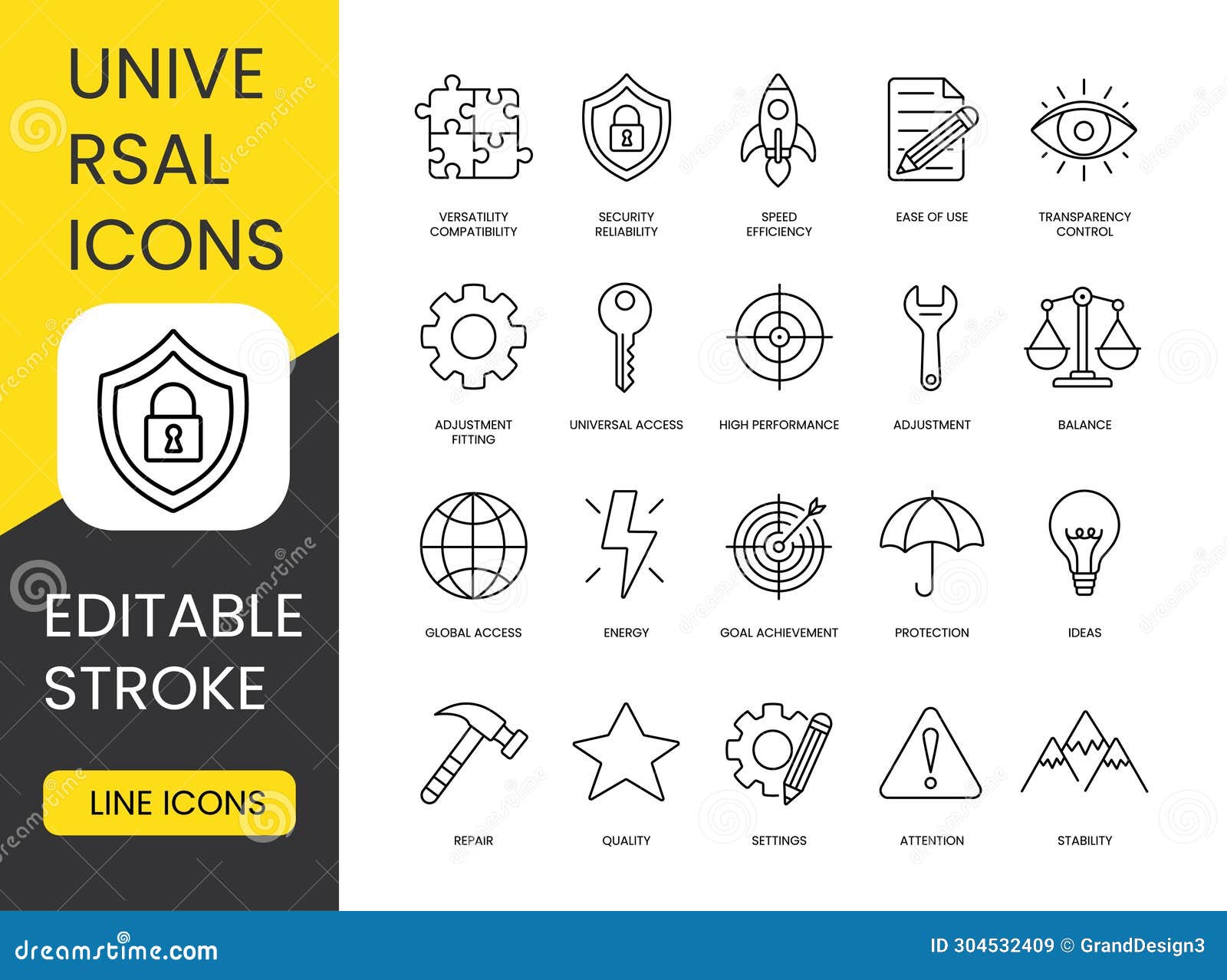 Set of Universal Linear Icons in Vector with Editable Stroke ...