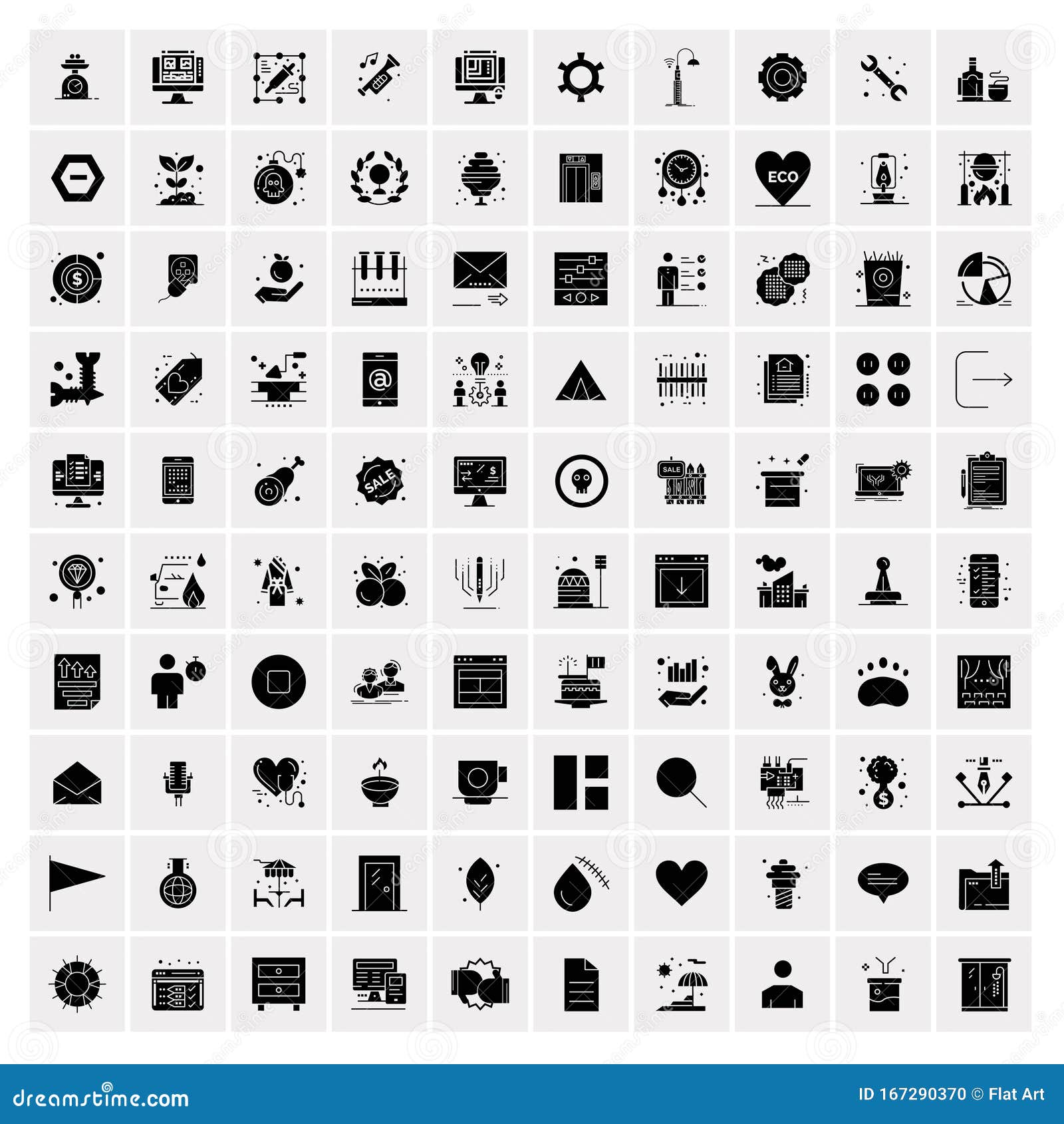 Set of 100 Universal Solid Icons Stock Vector - Illustration of ...