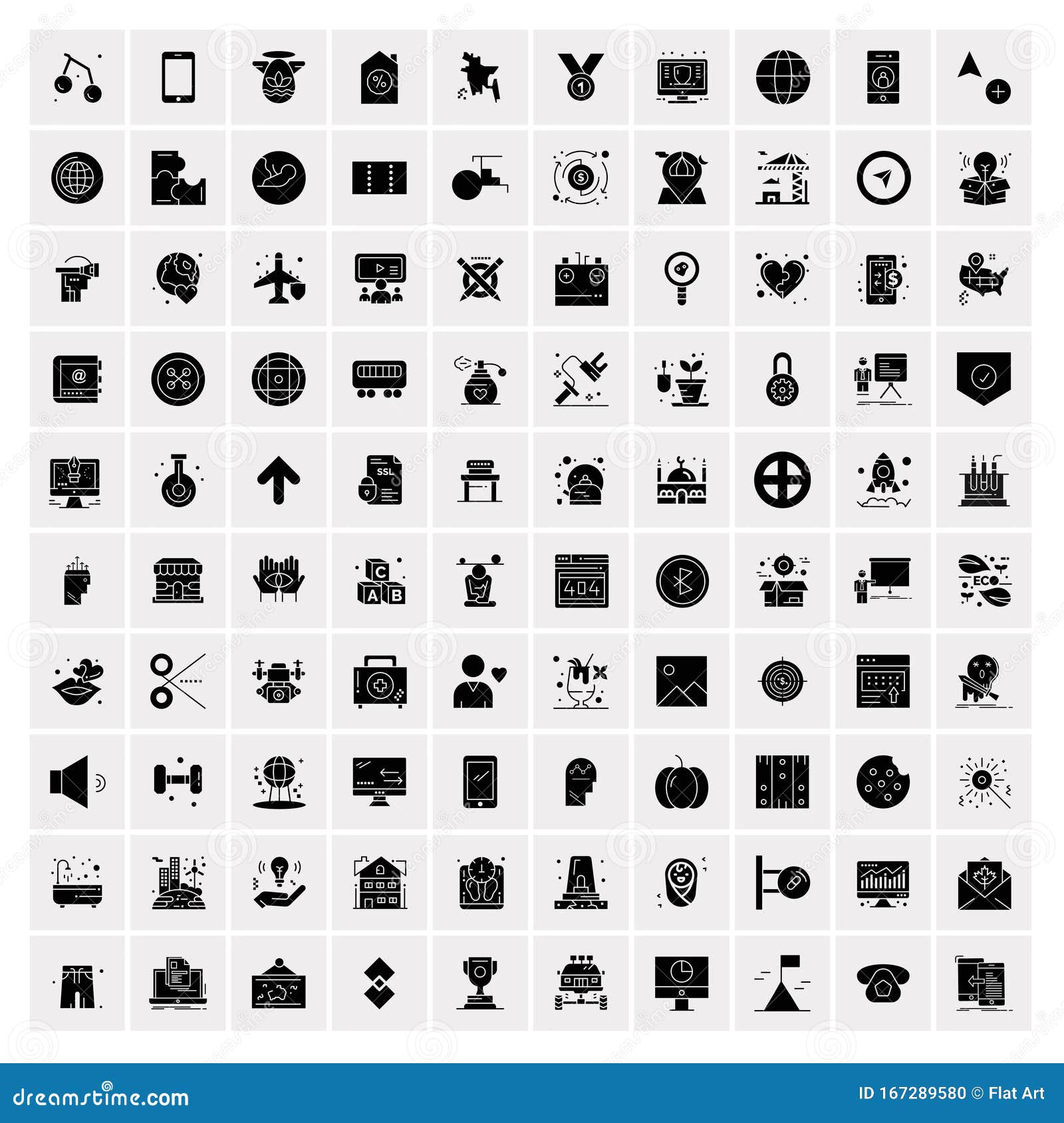 Set of 100 Universal Solid Icons Stock Vector - Illustration of ...