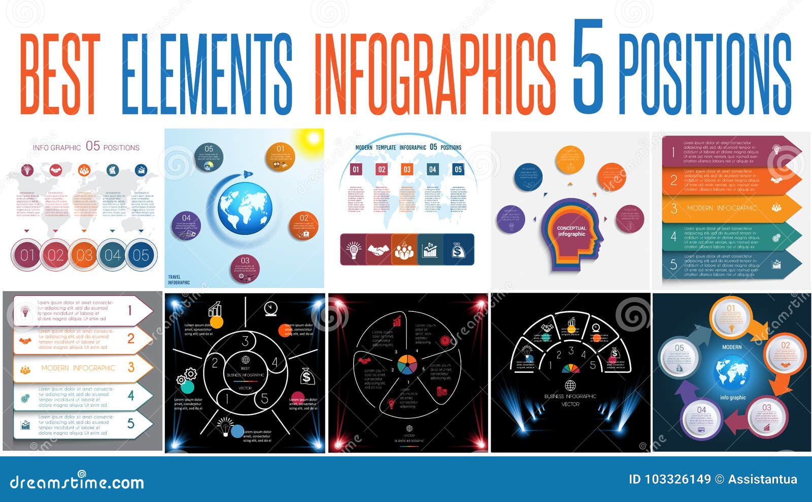 Set 10 Universal Templates Elements Infographics for 5 Positions Stock ...