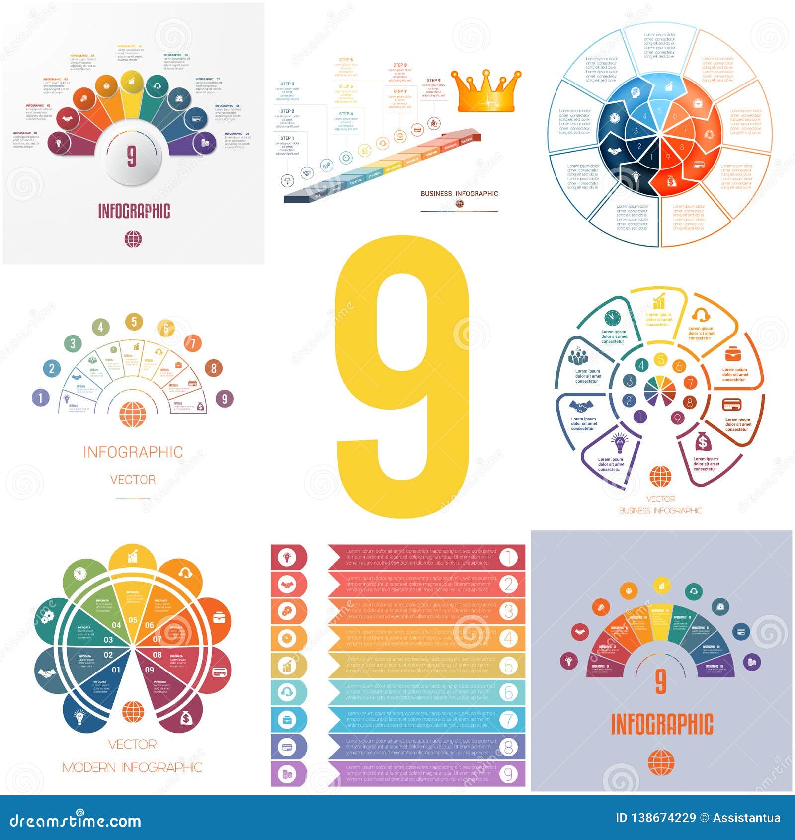 Set 8 Universal Templates Elements for Infographics Conceptual Cyclic ...