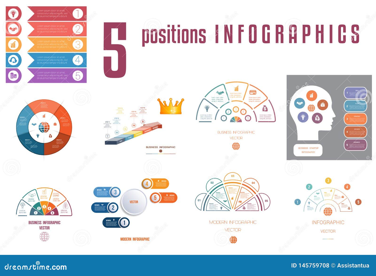 Set 10 Universal Templates Elements Infographics For 4 Positions Vector ...