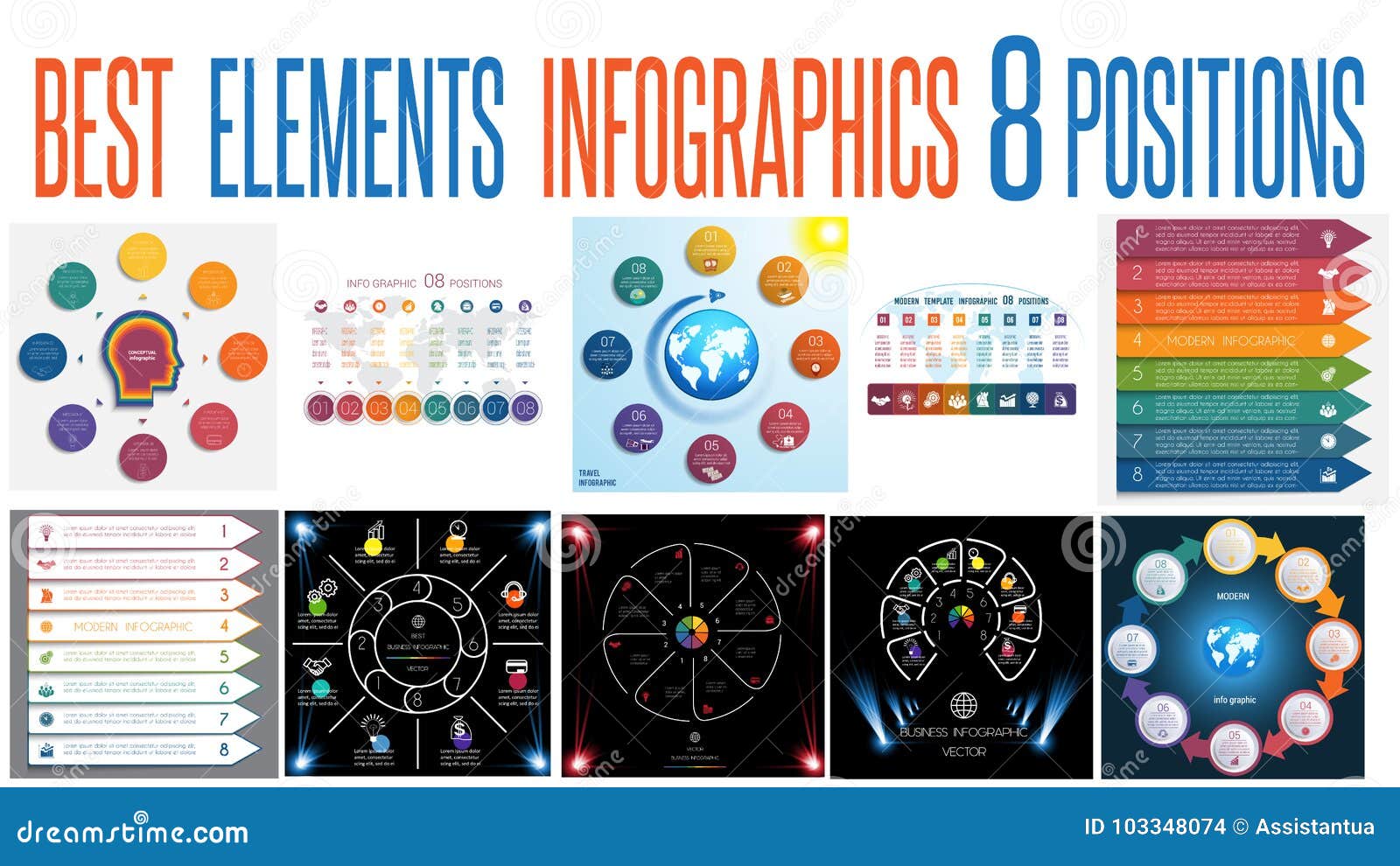 Set 10 Universal Templates Elements Infographics for 8 Positions Stock ...