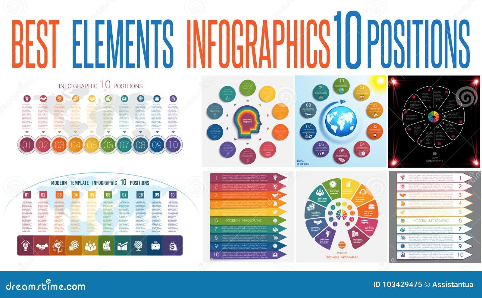 Set 8 Universal Templates Elements Infographics for 10 Positions Stock ...