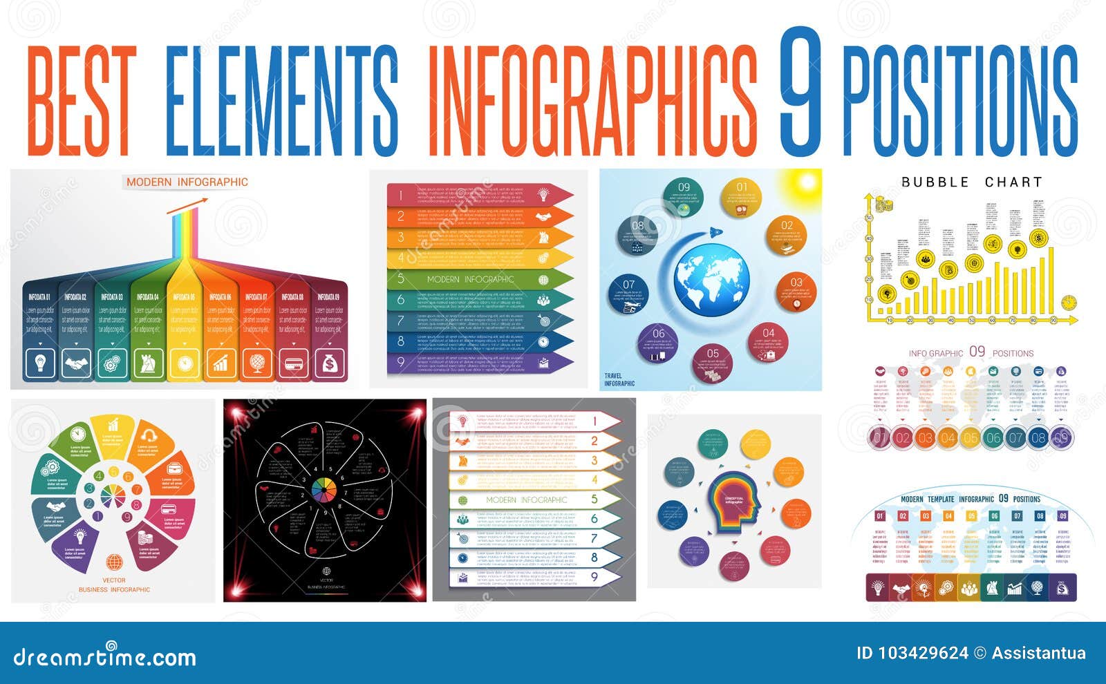 Set 10 Universal Templates Elements Infographics for 9 Positions Stock ...