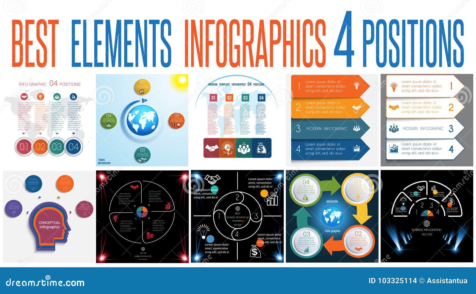 Set 10 Universal Templates Elements Infographics for 4 Positions Stock ...