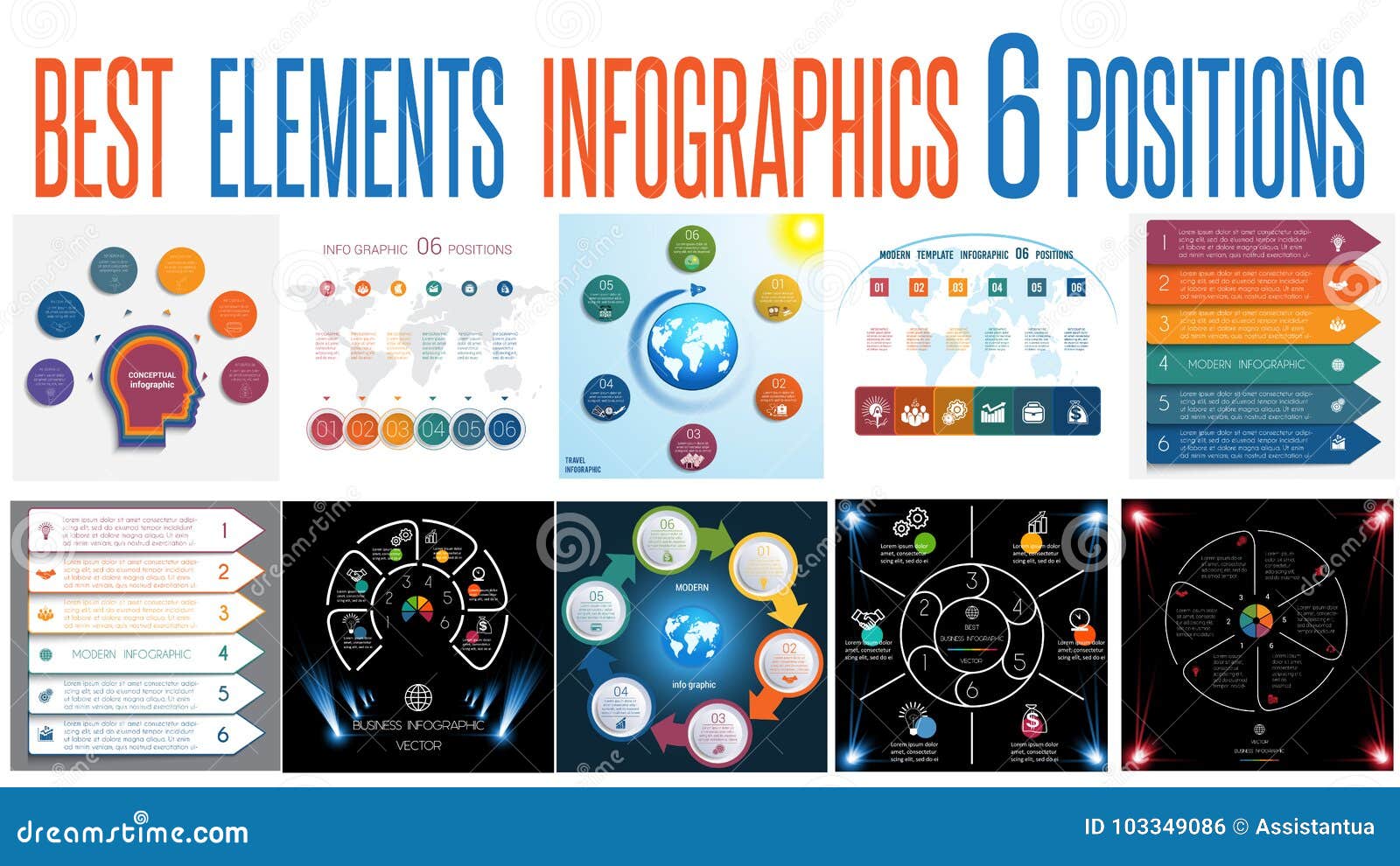 Set 10 Universal Templates Elements Infographics for 6 Positions Stock ...