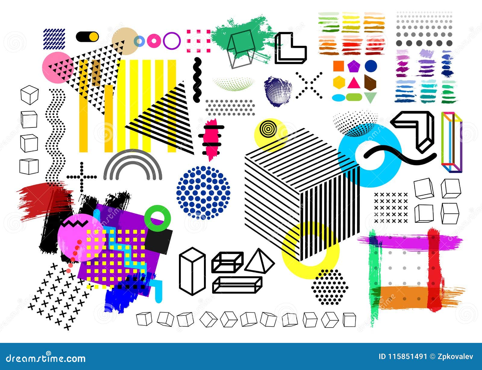 Set of Universal Trend Halftone Geometric Shapes Juxtaposed with Bright ...