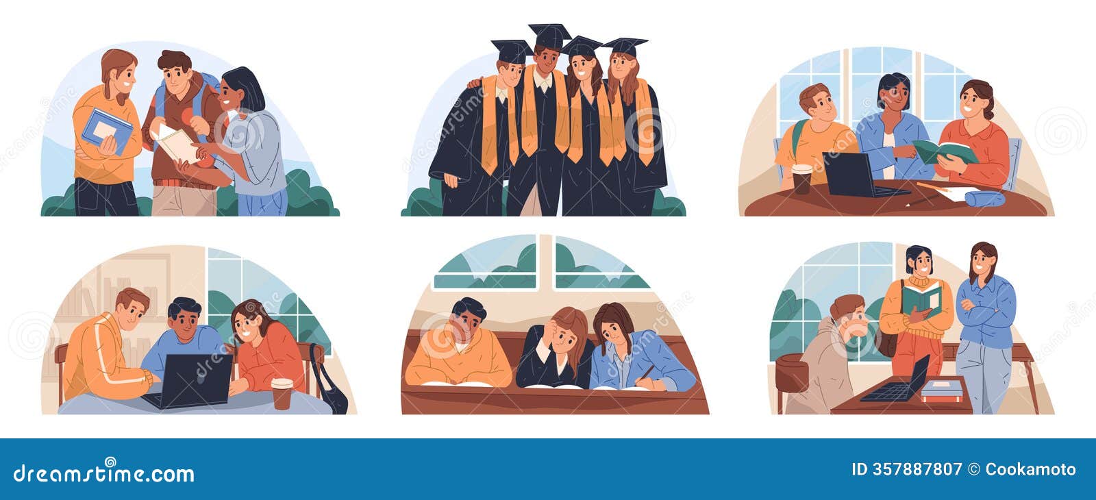 Set of University or Collage Student Life. Vector. Stock Vector ...