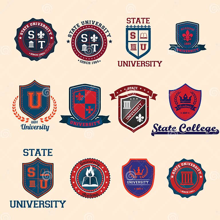 Set of University and College School Crests and Emblems Stock ...