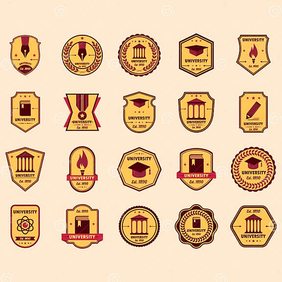 Set of University Logo Element Icons. Vector Illustration Decorative ...