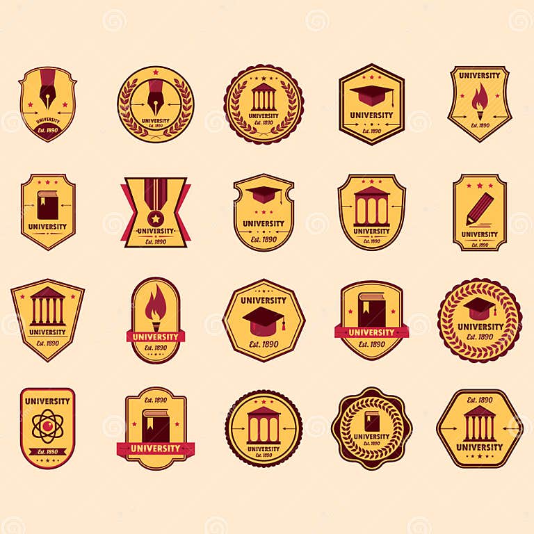 Set of University Logo Element Icons. Vector Illustration Decorative ...