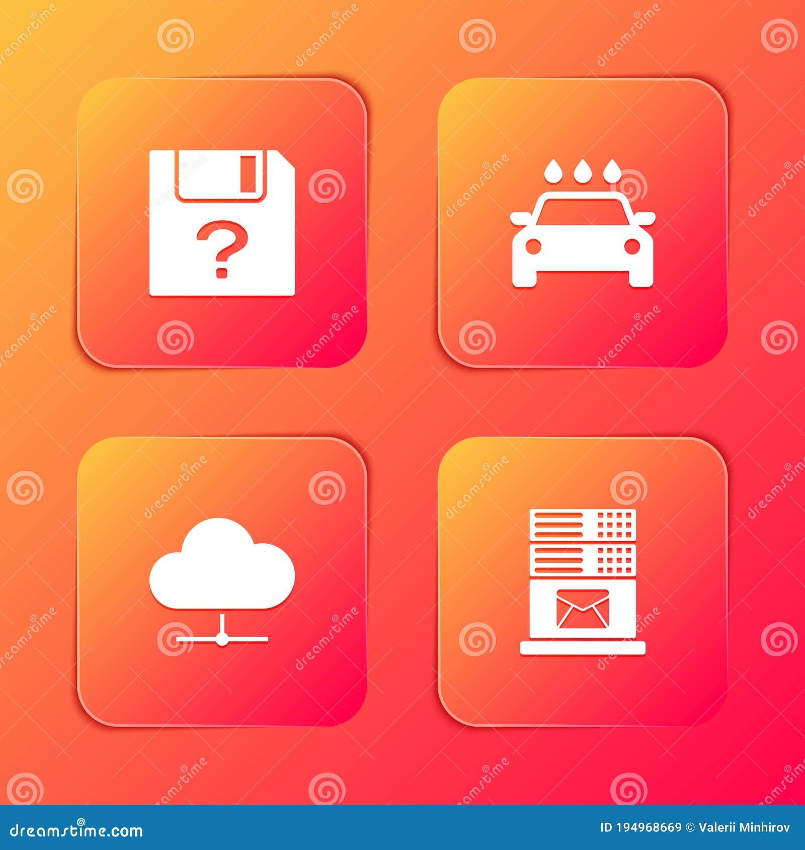 Set Unknown Document, Car Wash, Network Cloud Connection and Mail Server Icon. Vector Stock ...