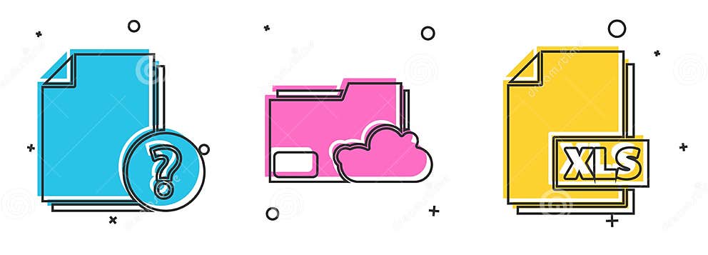 Set Unknown Document, Cloud Storage Text Document Folder and XLS File Document Icon Stock Vector ...