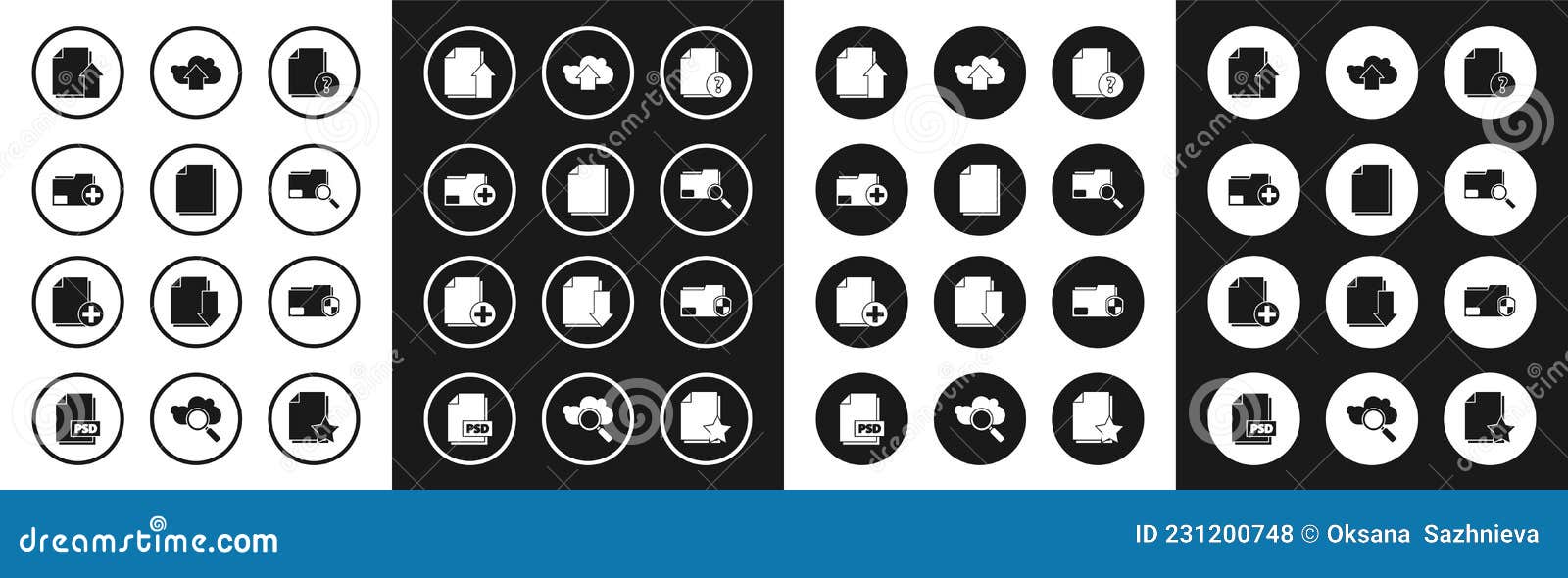 Set Unknown Document Document Add New Folder Upload File Search Concept With Cloud Upload