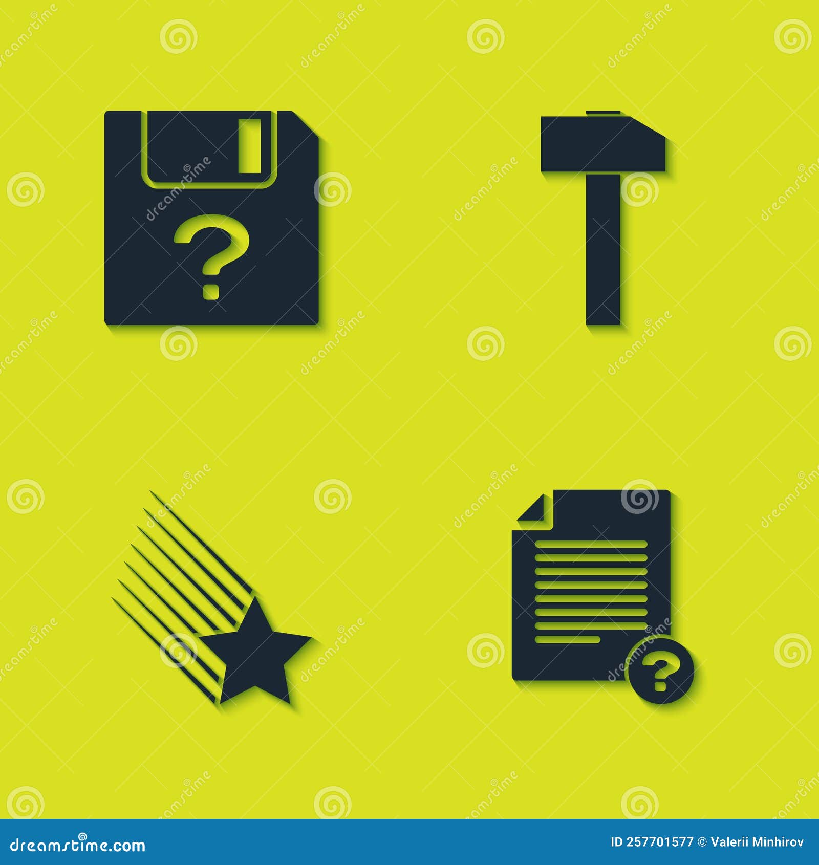 Set Unknown Document, , Falling Star and Hammer Icon. Vector Stock ... Set Unknown Document, , Falling Star and Hammer Icon. Vector Stock ...
