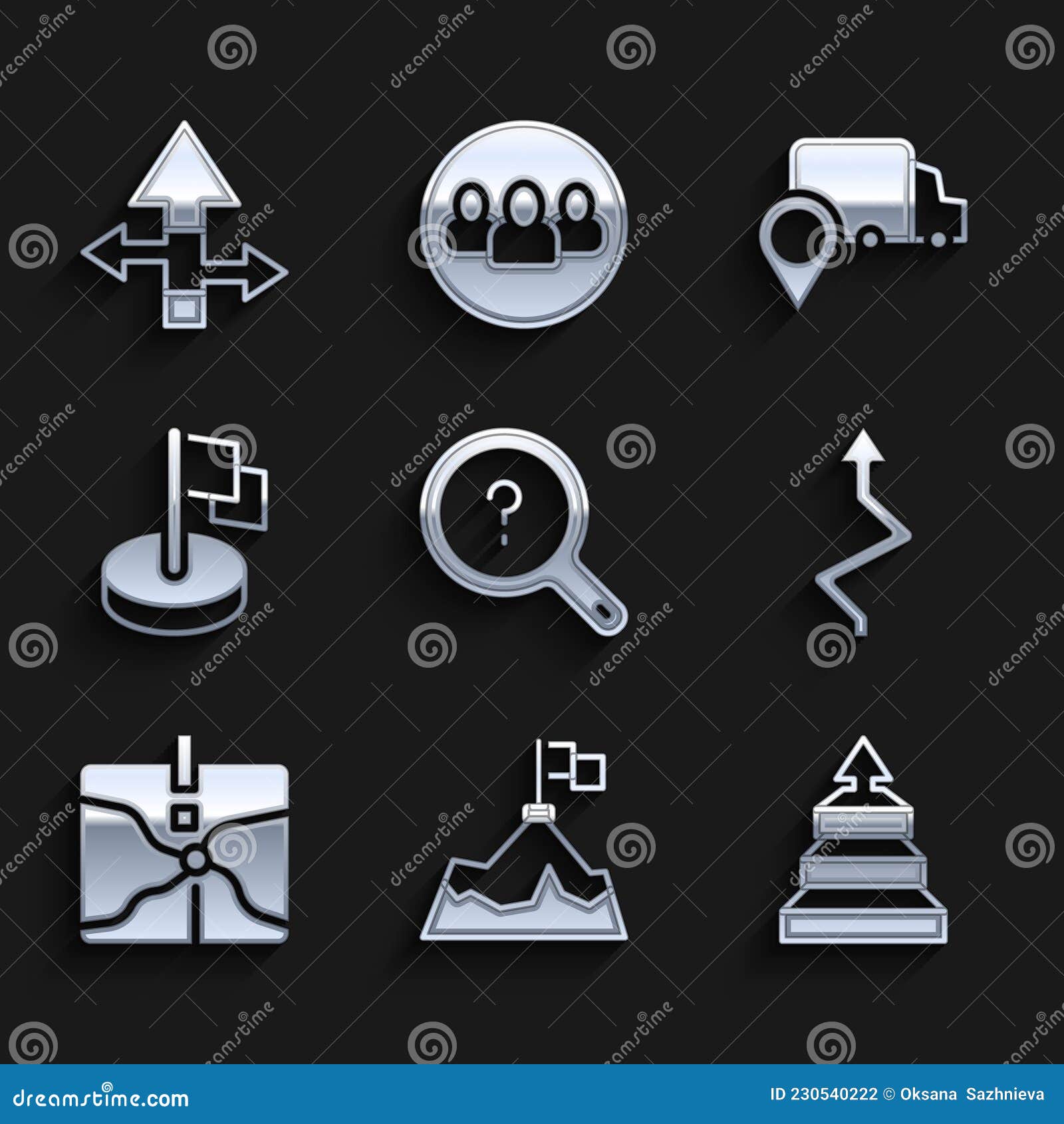 Set Unknown Search, Mountains with Flag, Pyramid Chart Infographics ...