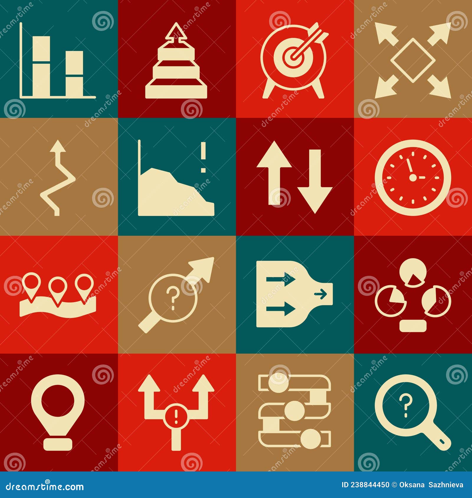 Set Unknown Search, Pie Chart Infographic, Clock, Target, Financial Growth Decrease, Arrow ...