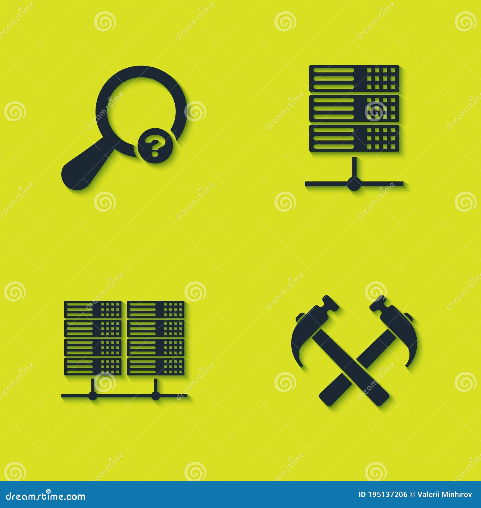 Set Unknown Search, Two Crossed Hammers, Server, Data, Web Hosting and Icon. Vector Stock Vector ...