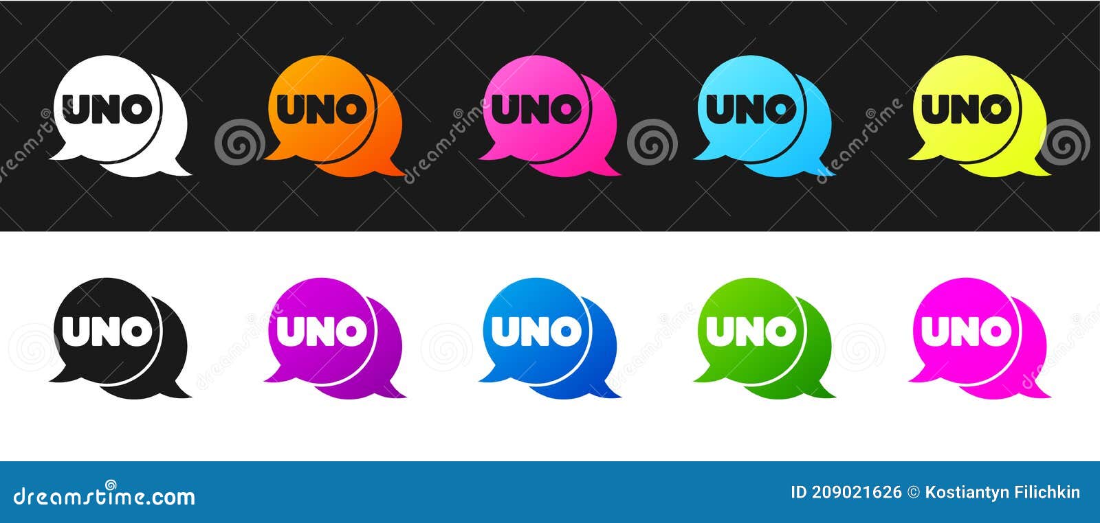 Set Uno Card Game Icon Isolated on Black and White Background. Vector ...