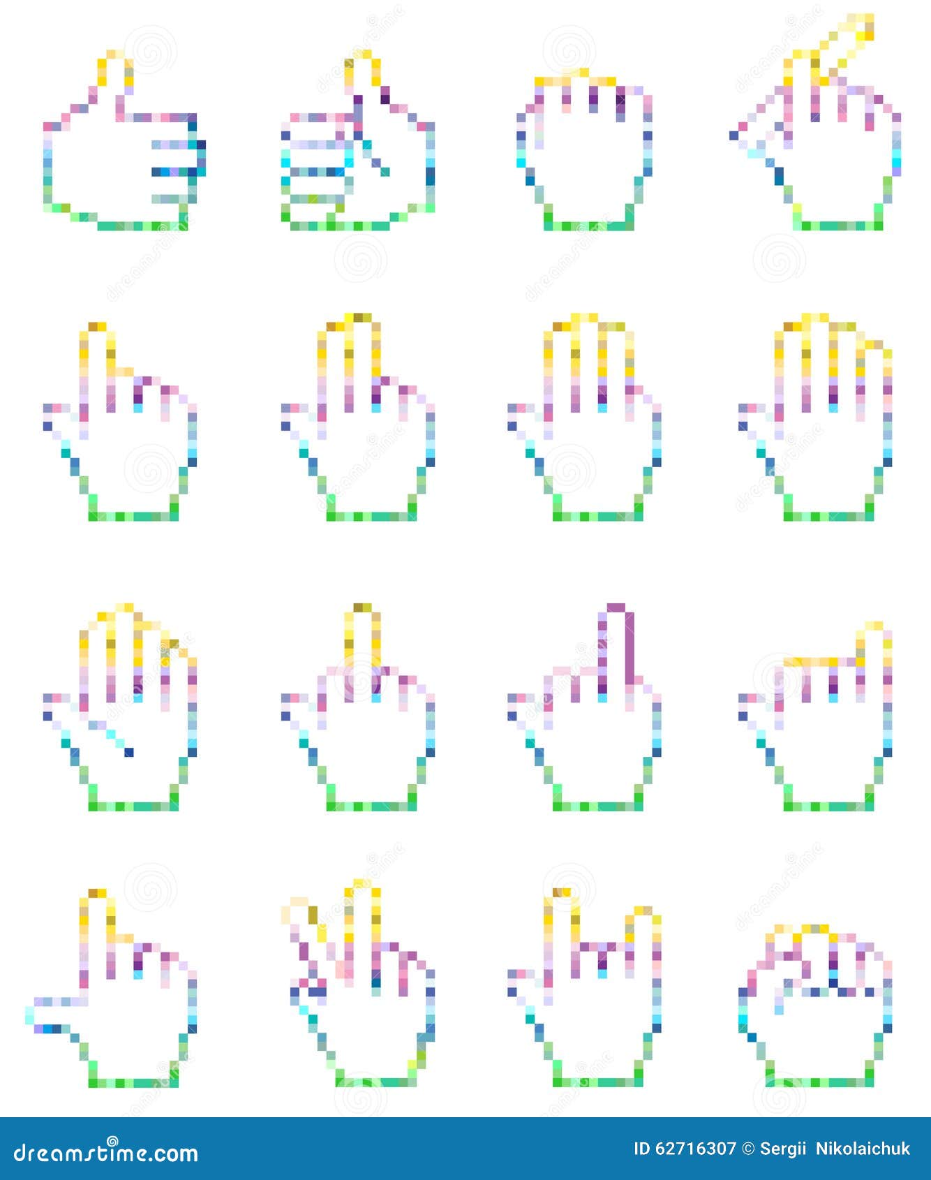 Set of Unusual Pixelated Hand Icons. Stock Vector - Illustration of ...