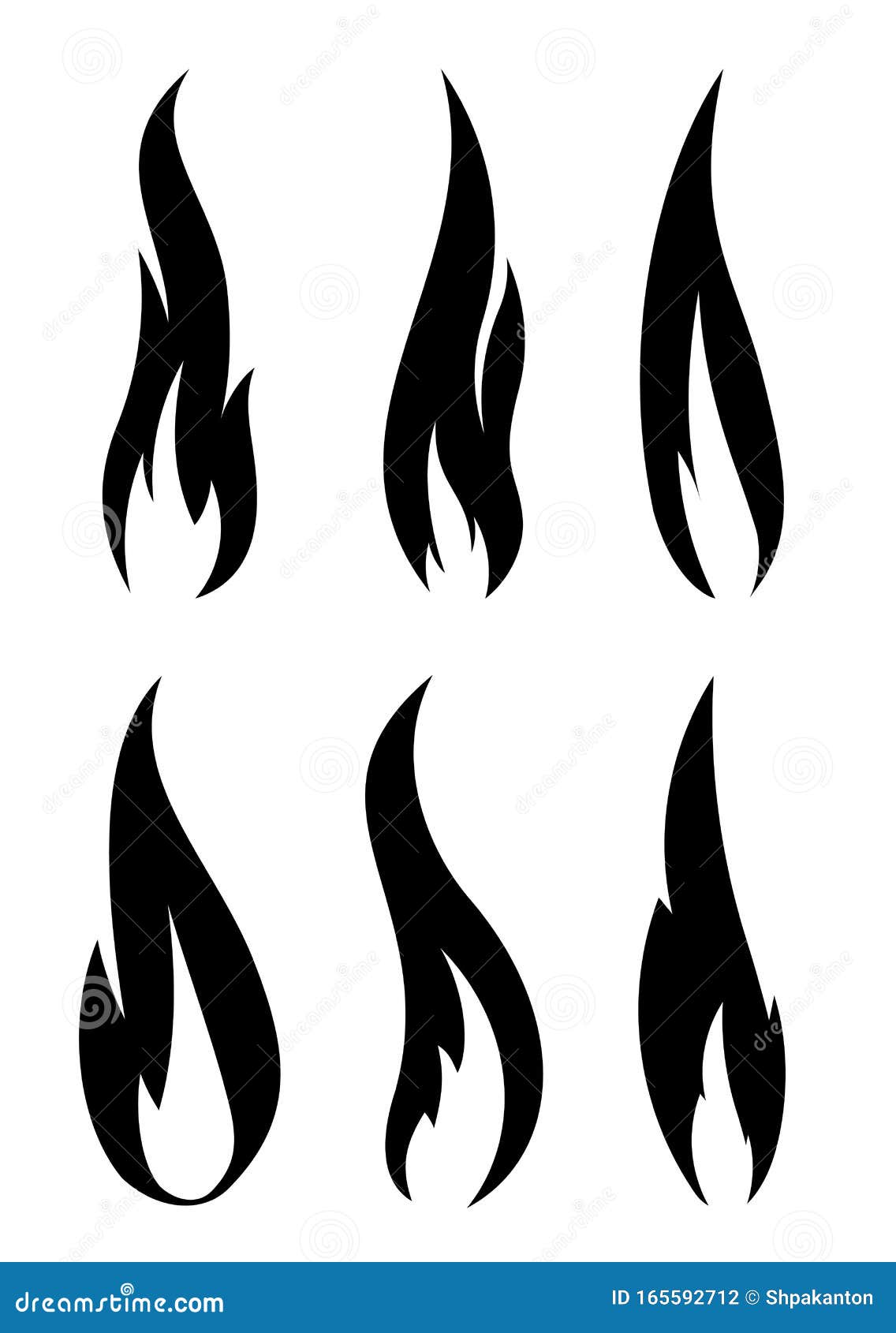 Set of Unusual Thin Black Realistic Stylish Fire Flames Stock Vector ...