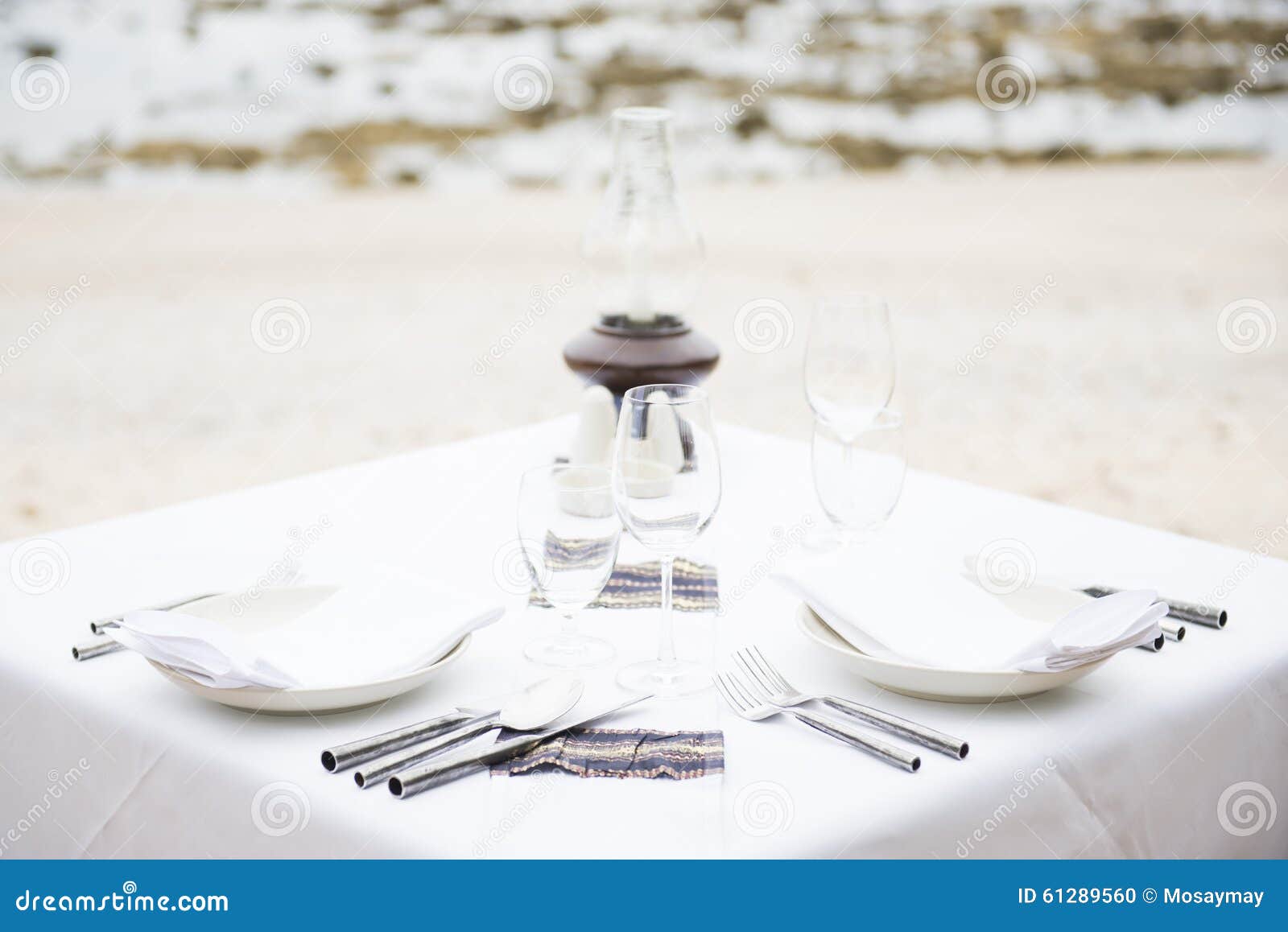 Set Up for Dinner on the Beach Stock Photo - Image of dinner, bowl ...