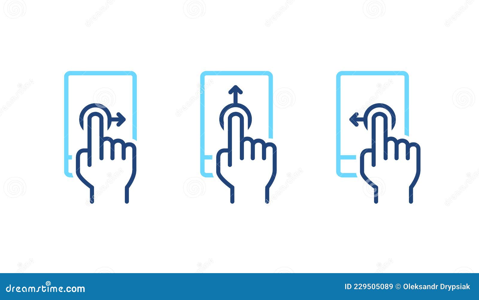 Set of Up, Right, Left Phone Swipe Gestures. Mobile Screen with Hand ...