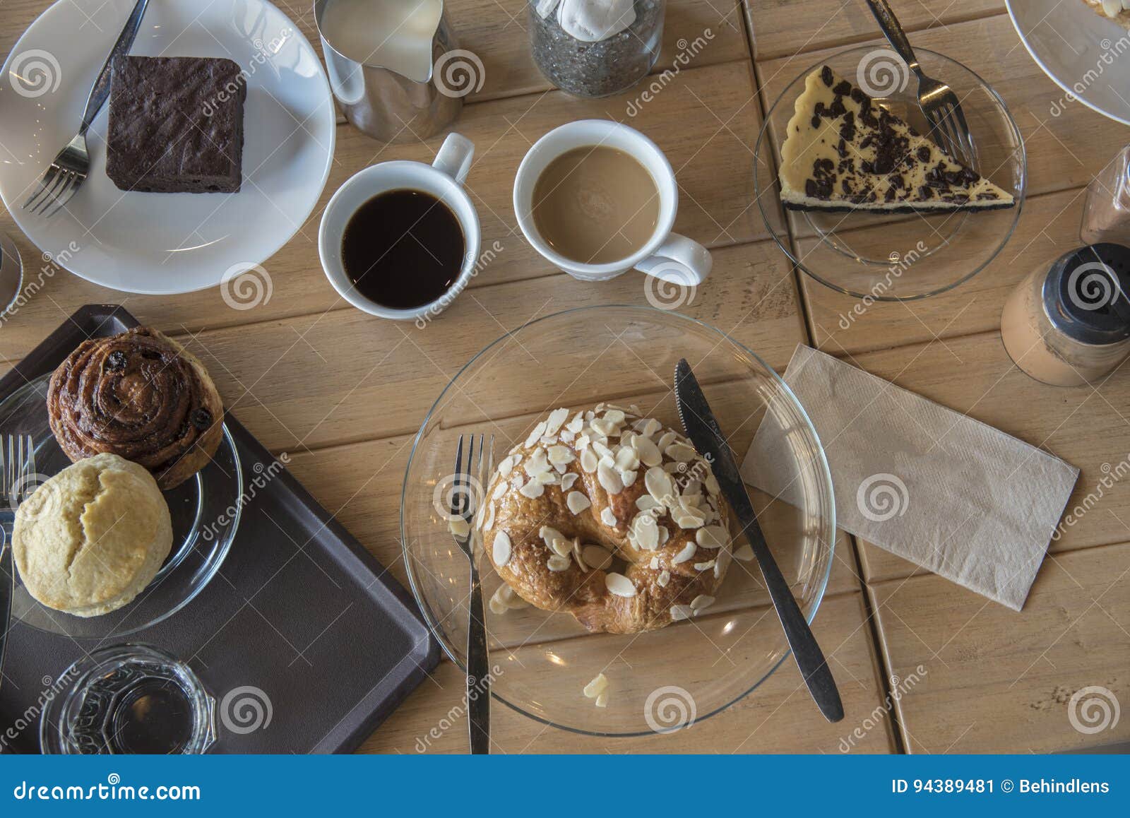 Set Up Shot of Variety Bread and Cake with Hot Coffee Break. Stock ...