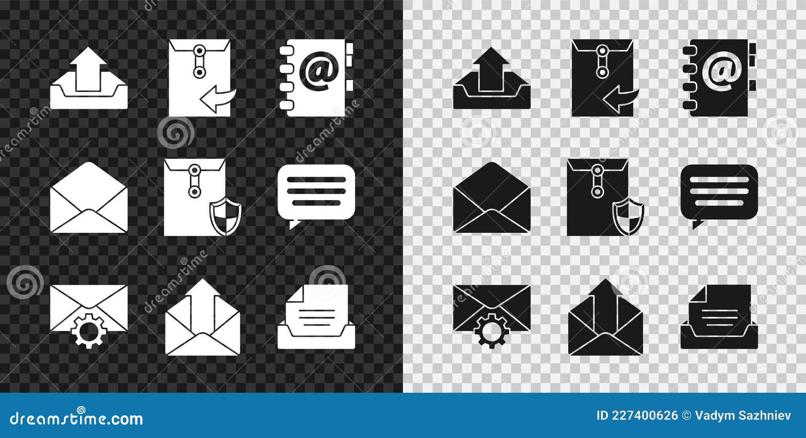 Set Upload Inbox, Envelope, Address Book, Setting, Outgoing Mail, Drawer with Document, and ...