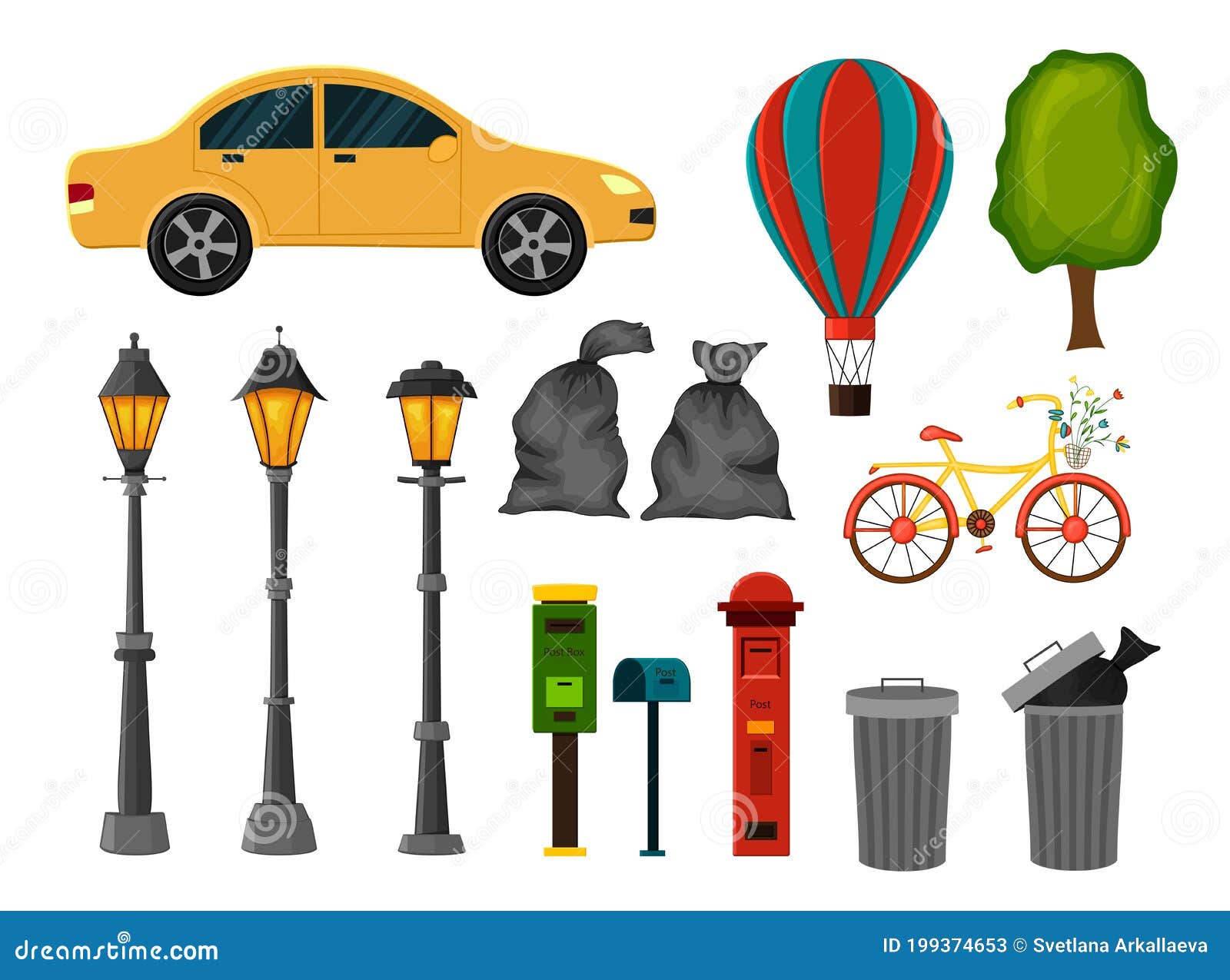 Set of Urban Objects for Your Design on a White Background. Cartoon ...
