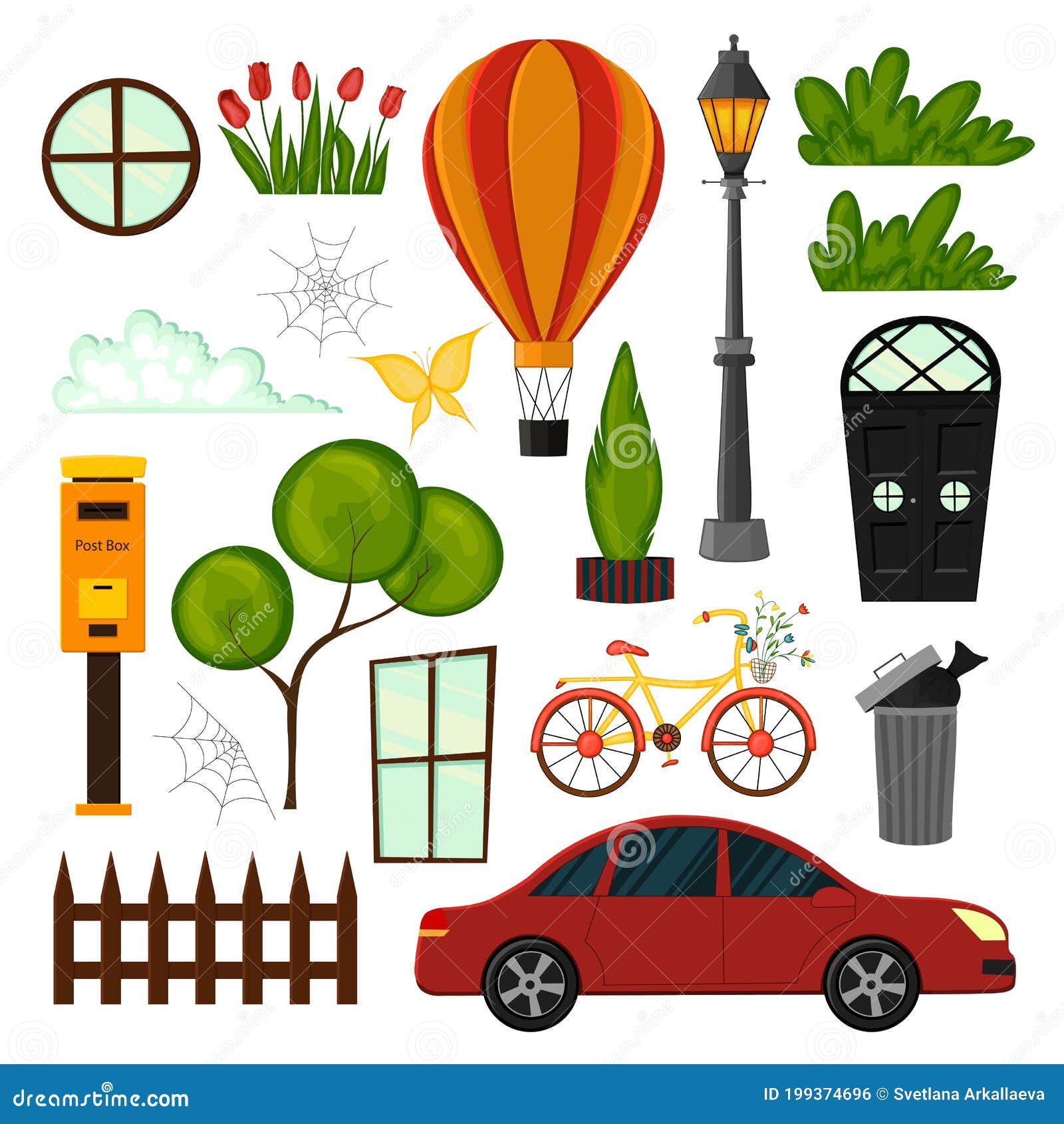 Set of Urban Objects for Your Design on a White Background. Cartoon ...