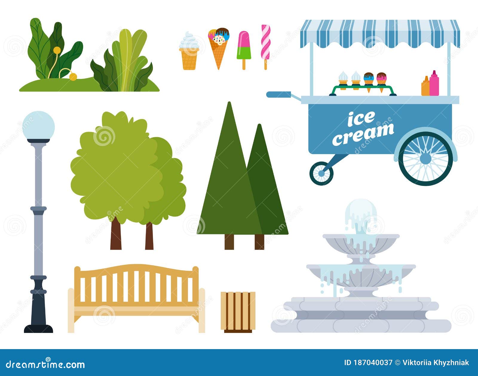 Set of Urban Park Objects Flat Vector Illustration. Stock Vector ...