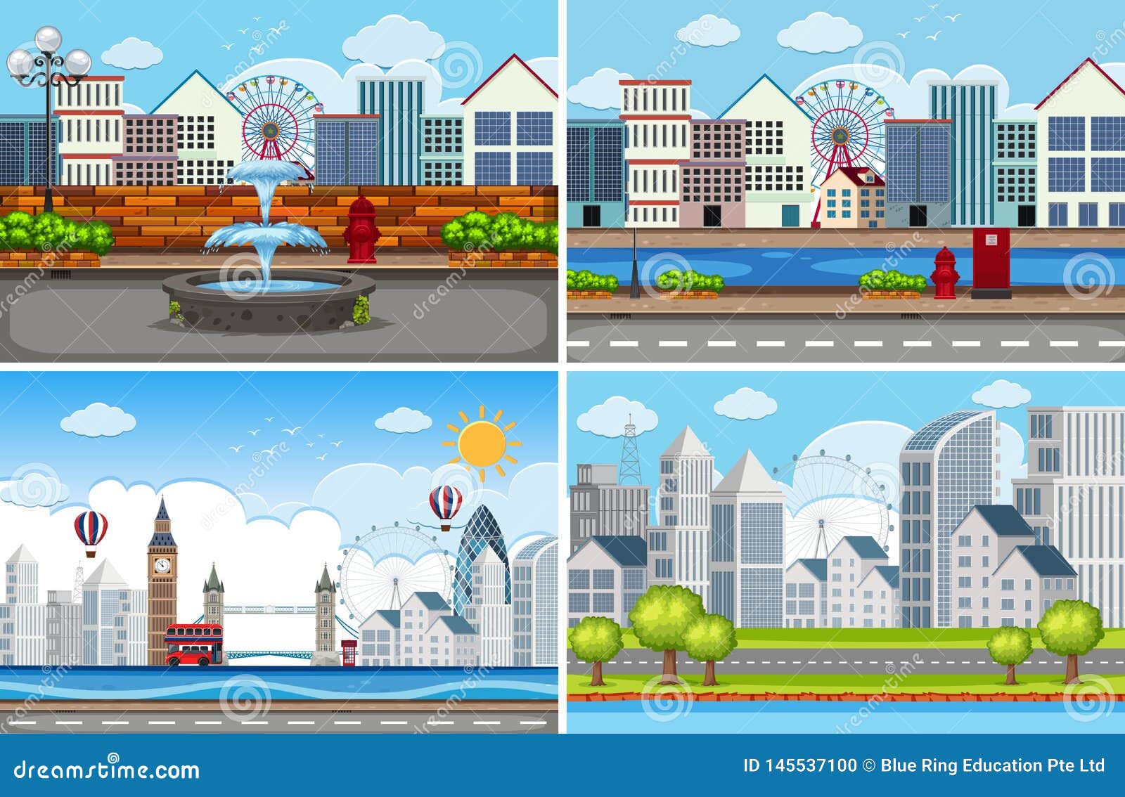 Set of urban scene stock vector. Illustration of landscape - 145537100