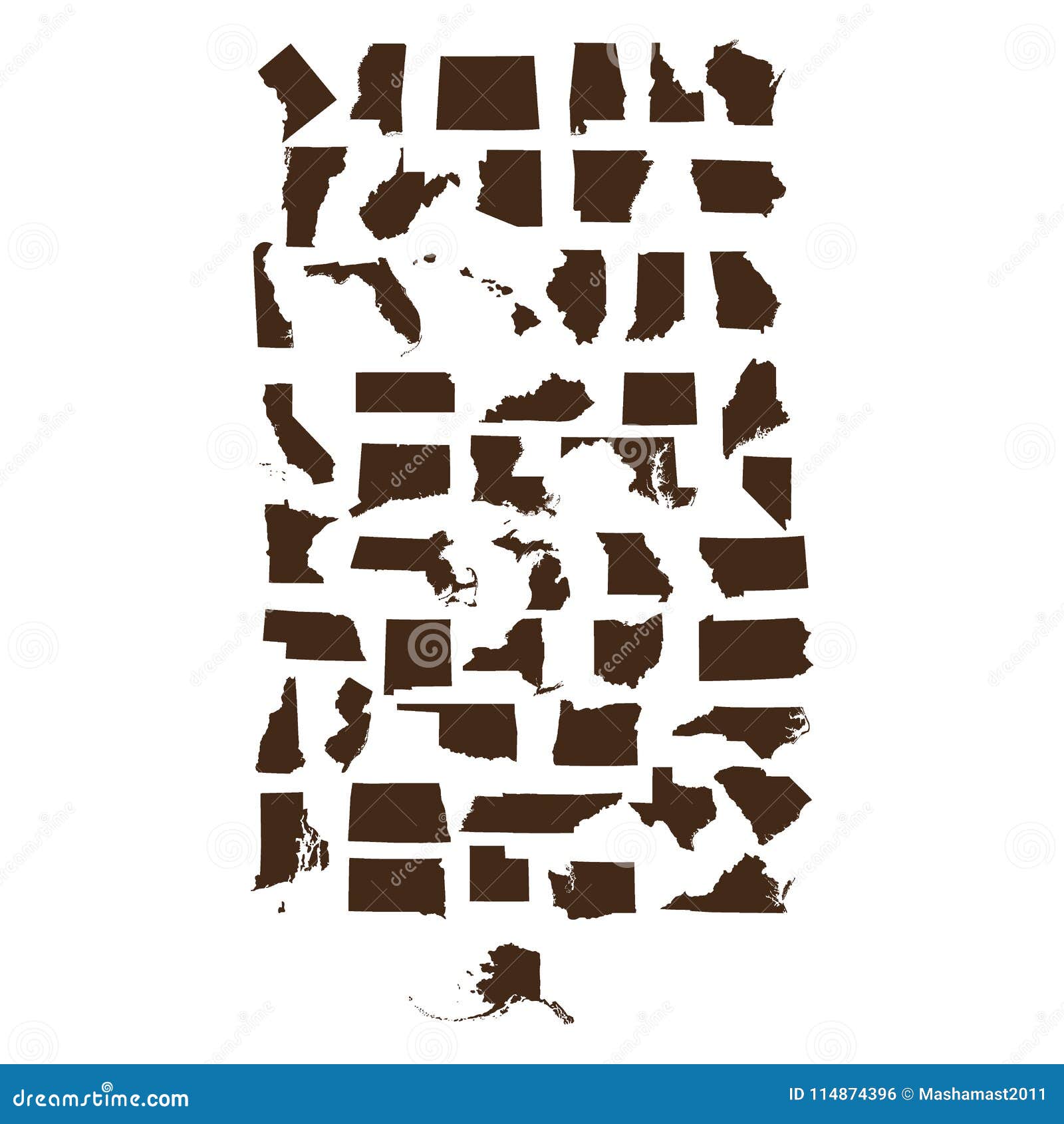 Set of US states maps stock illustration. Illustration of columbia ...