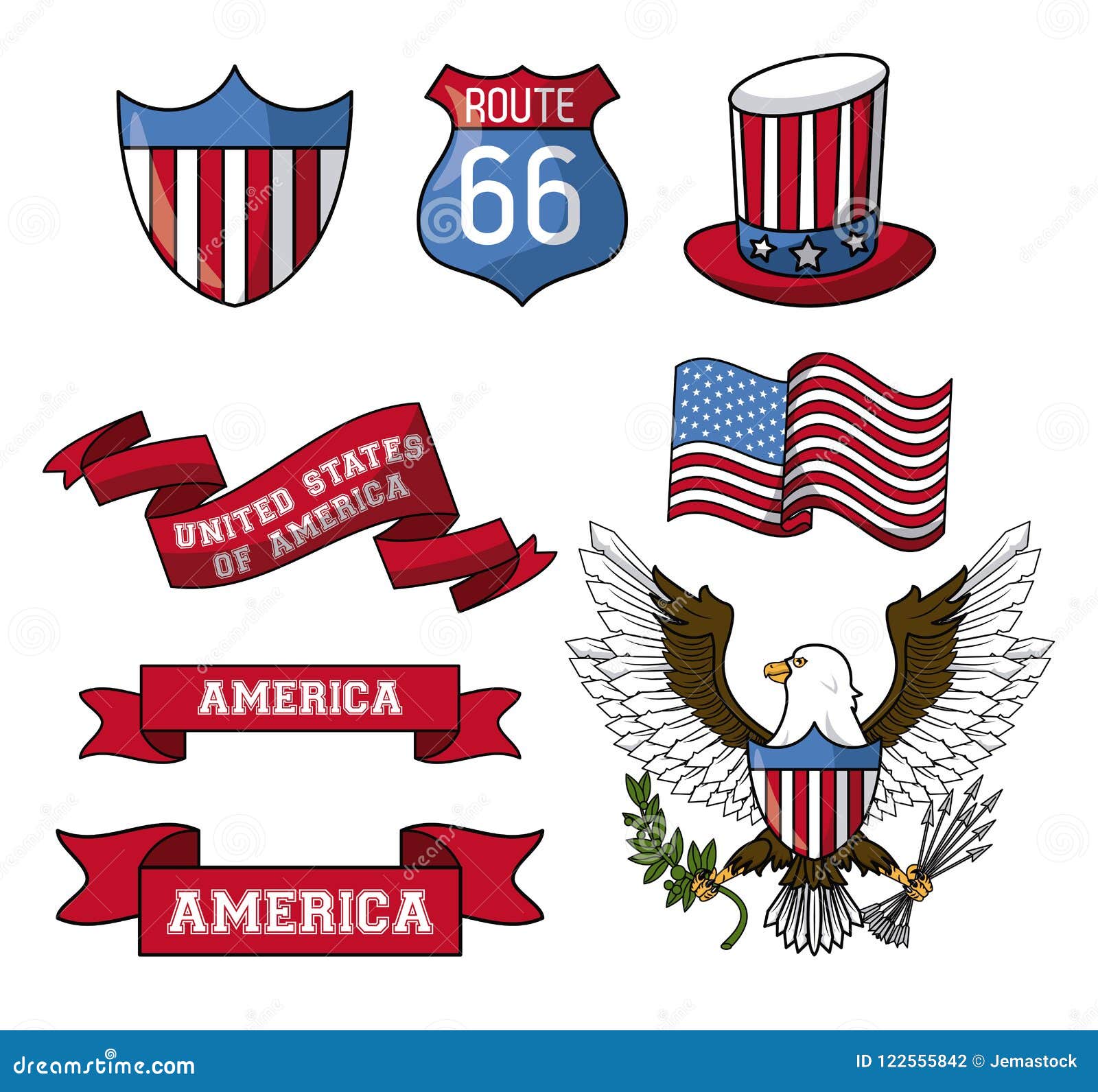 Set of USA emblems stock vector. Illustration of event - 122555842
