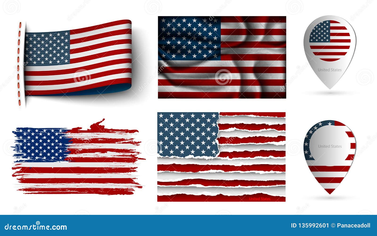 Set of Usa Flags Collection Isolated Stock Illustration - Illustration ...