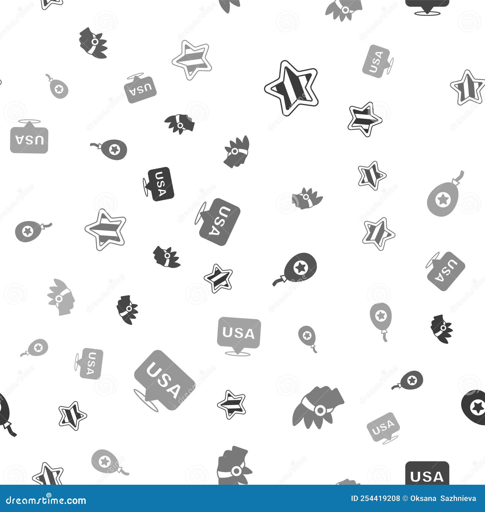 Set USA Independence Day, Native American Indian, Balloons and on ...