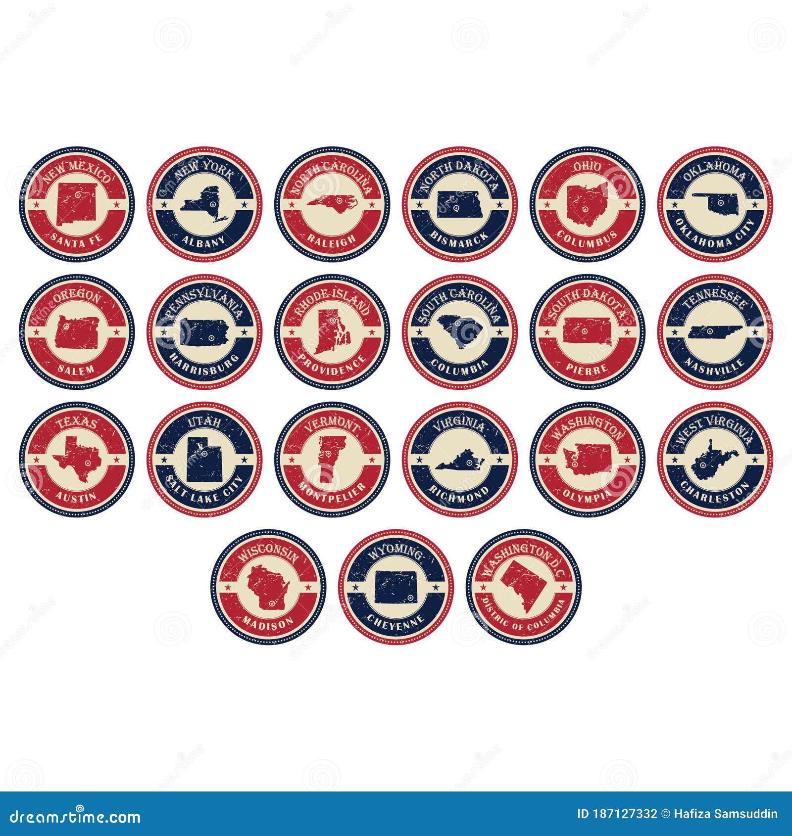 Set of USA State Maps Stamps. Vector Illustration Decorative Design ...