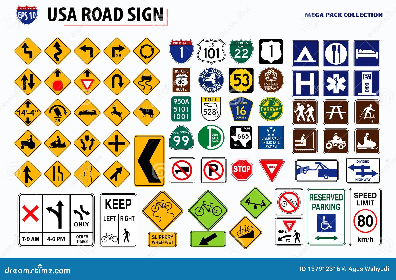 Set of USA Street Sign. Easy To Modify Stock Illustration ...