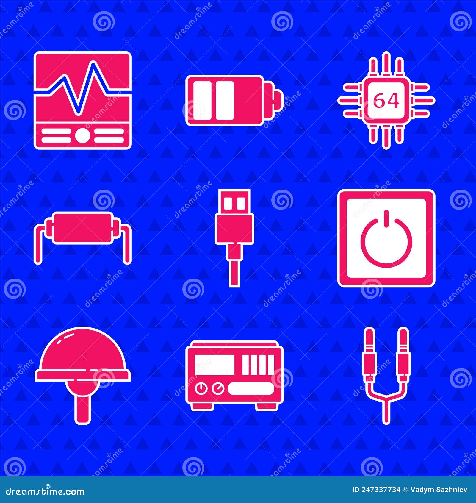 Set USB Cable Cord, Electrical Measuring Instruments, Audio Jack, Light Switch, Light Emitting ...