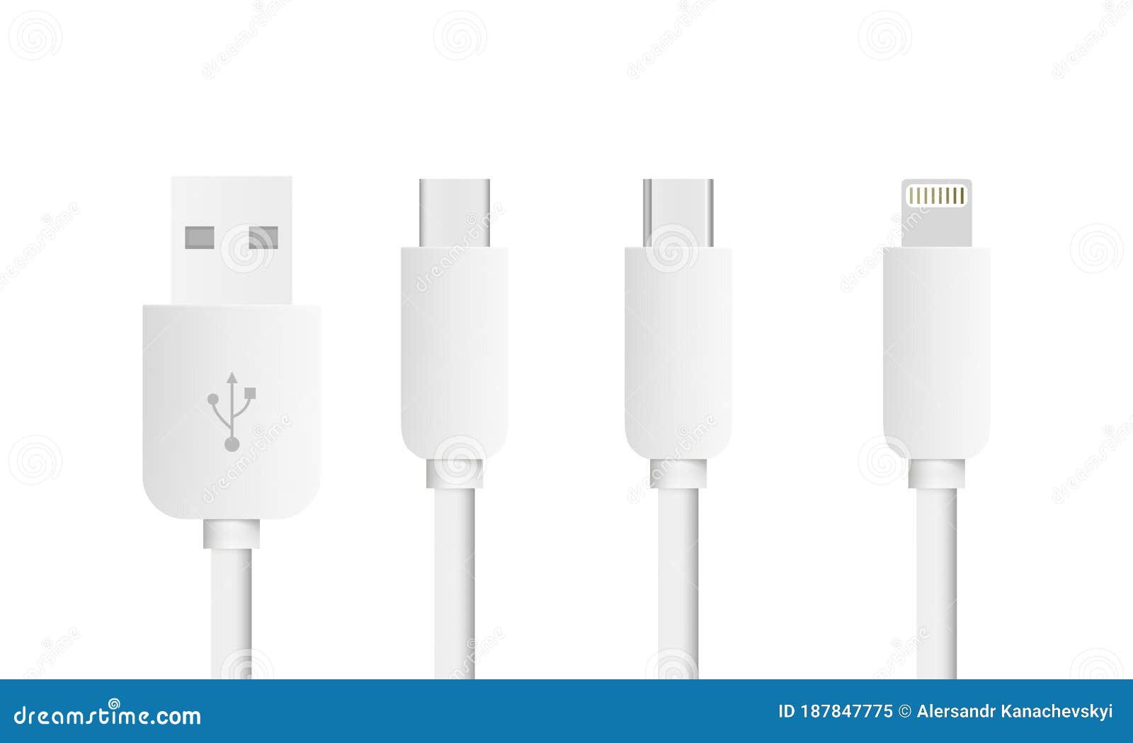 Set of USB Cable Lightning, Mini USB, Micro USB and USB Type C ...