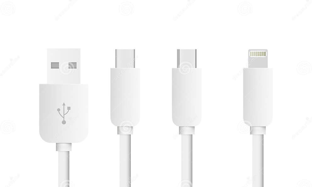 Set of USB Cable Lightning, Mini USB, Micro USB and USB Type C ...