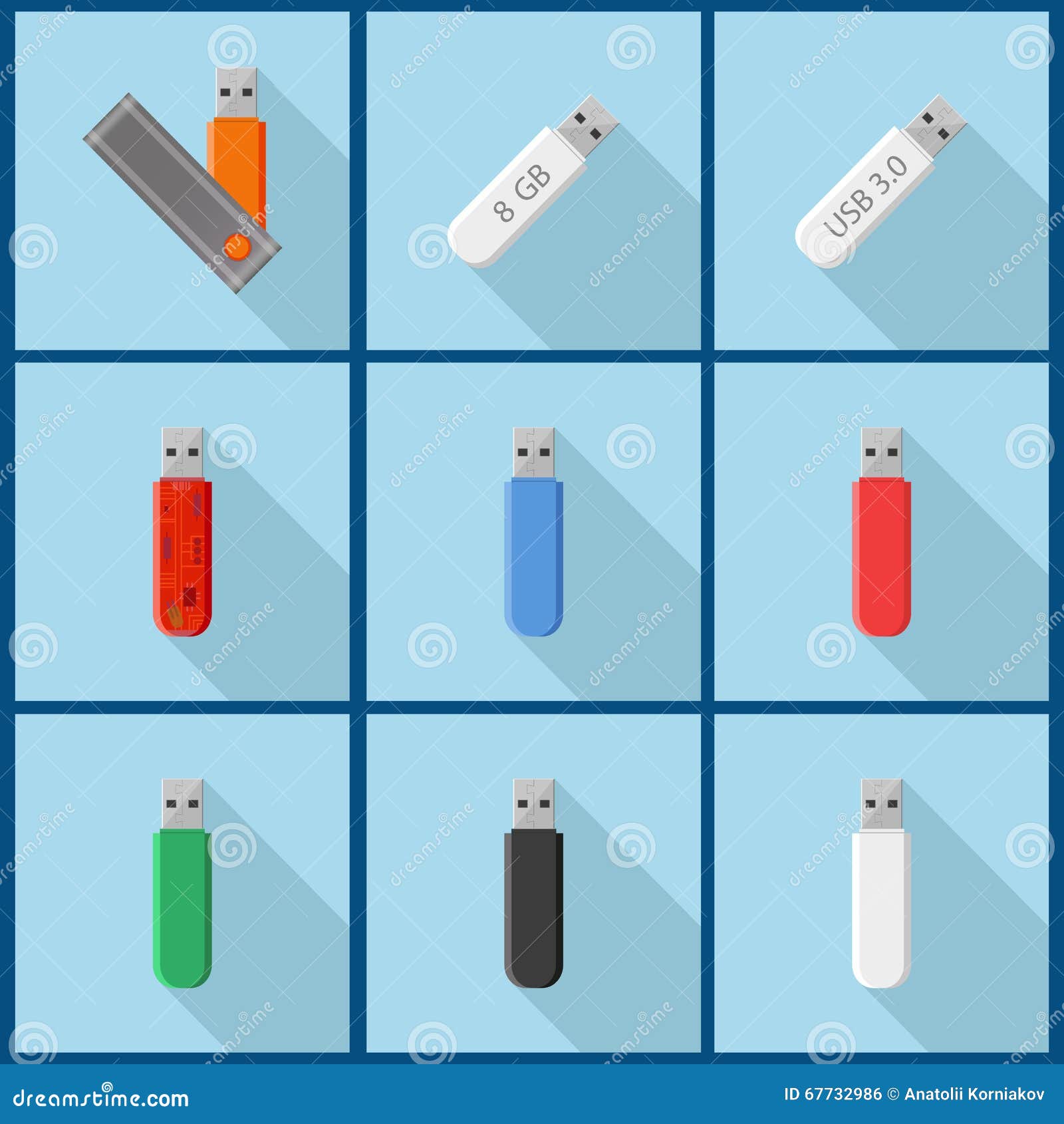 Set with USB Flash Drive Icons. Stock Vector - Illustration of ...